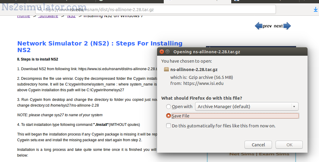 Process to Download Ns2